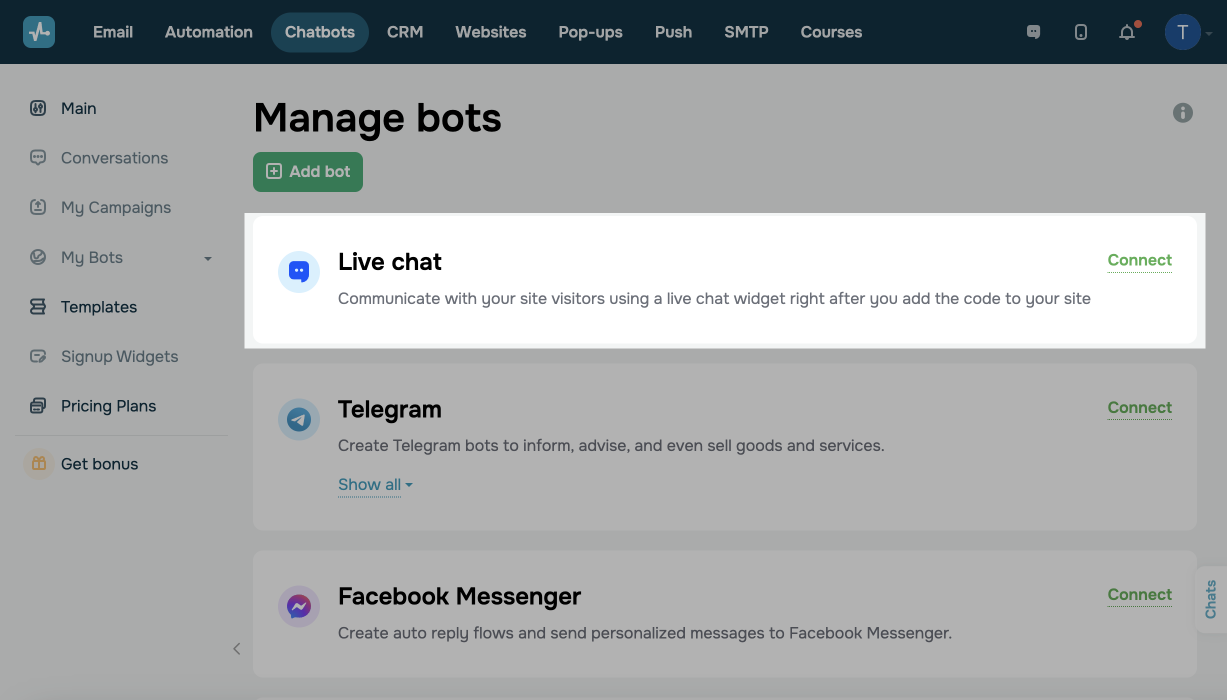 Как подключить онлайн-чат | SendPulse